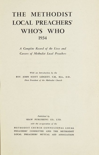 The Methodist Local Preachers' Who's Who 1934 | Lists of lay people and ...